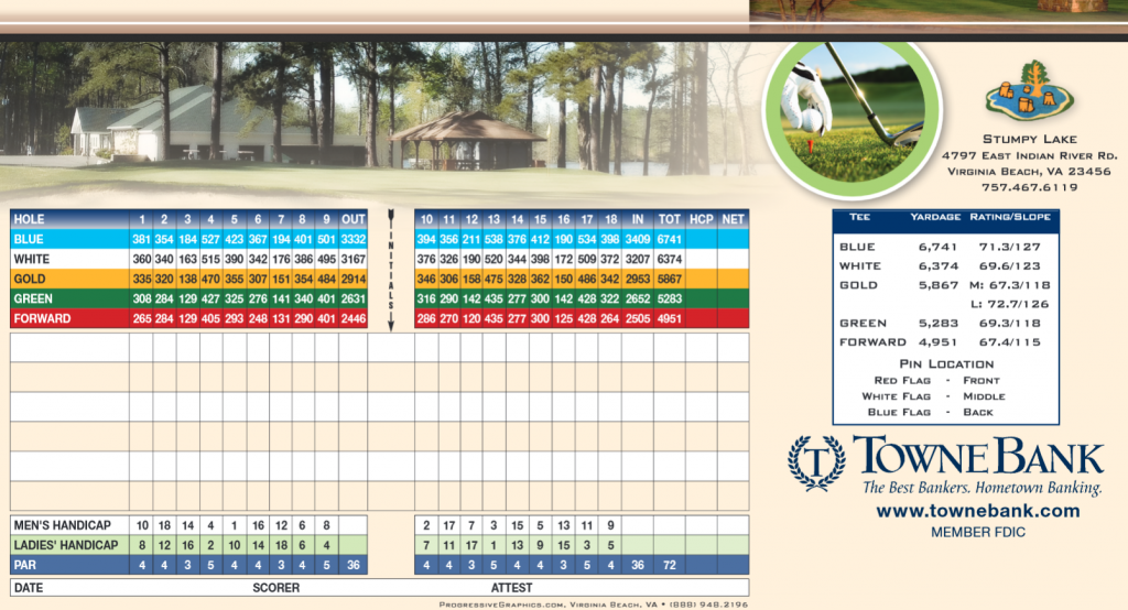 Scorecard - Stumpy Lake Golf Course